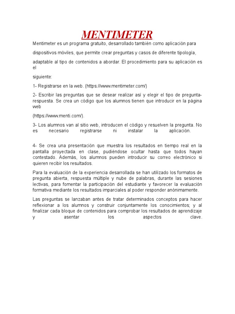 Uso de Mentimeter en Clases Interactivas | PDF