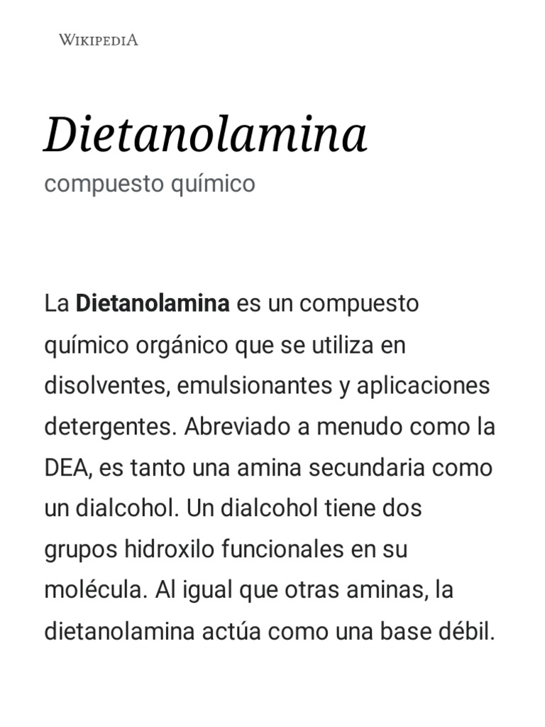 Dietanolamina - Wikipedia, La Enciclopedia Libre | PDF