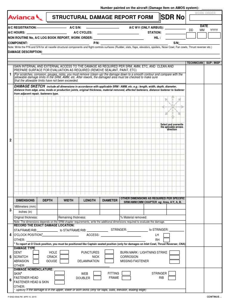 Structural Damage Report Form: SDR No | PDF | Aviation | Aircraft