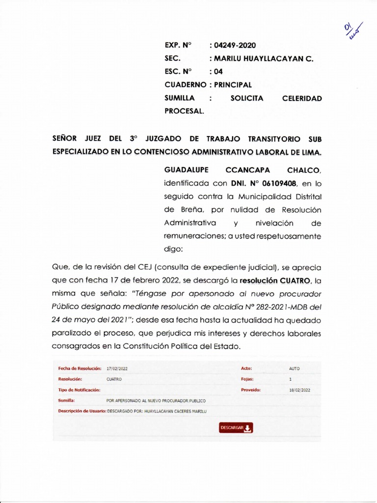 Solicita Celeridad Procesal | PDF