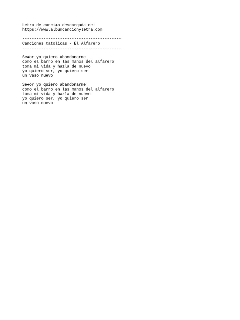 Letra de la canción "El Alfarero" | PDF | Poesía