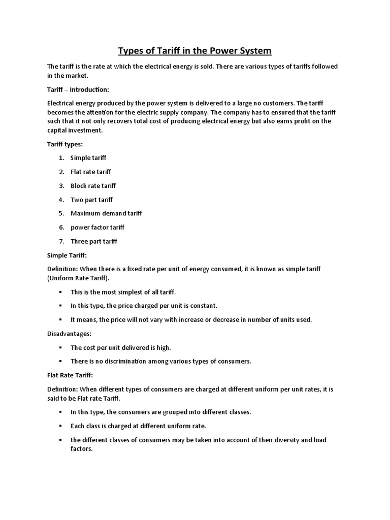 Types of Electricity Tariffs Explained | PDF | Tariff | Economies