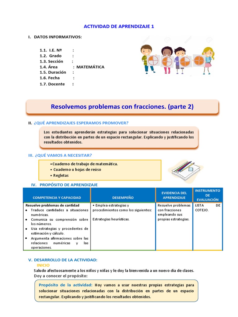 D1 A1 SESION Resolvemos Problemas Con Fracciones. (Parte 2) | PDF