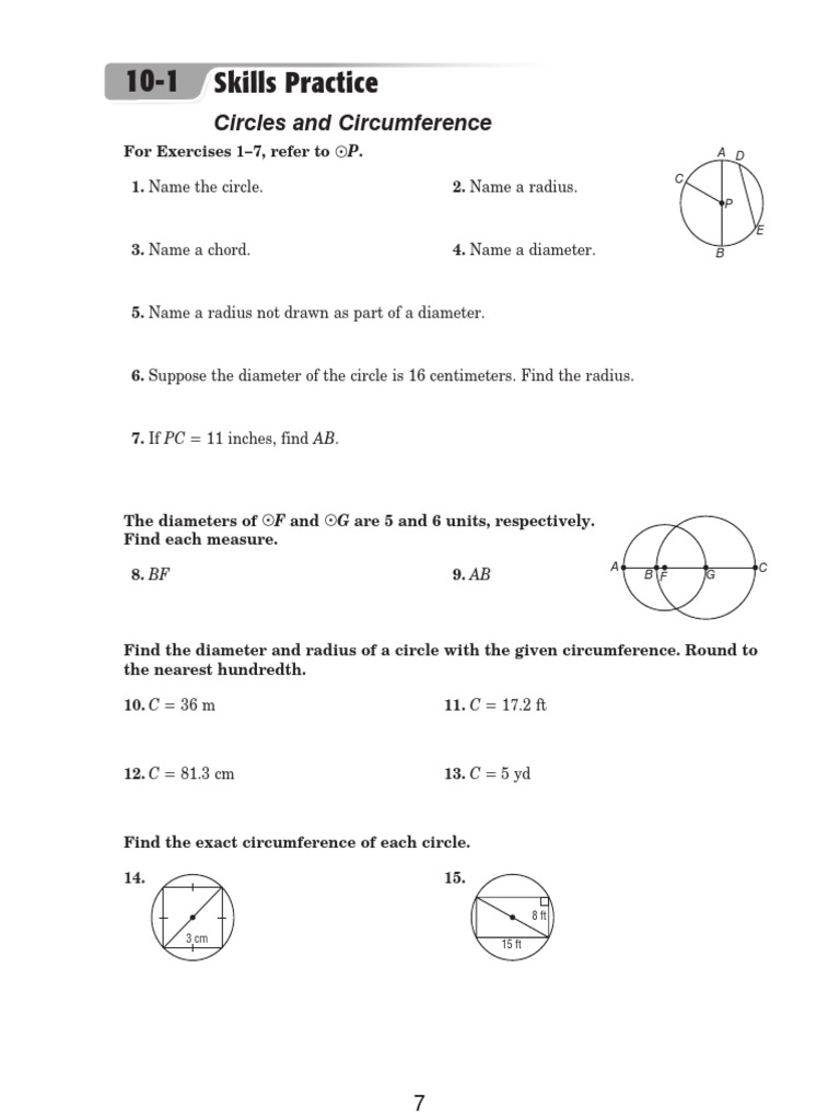 Skills Practice: Circles and Circumference | PDF | Circle | Radius