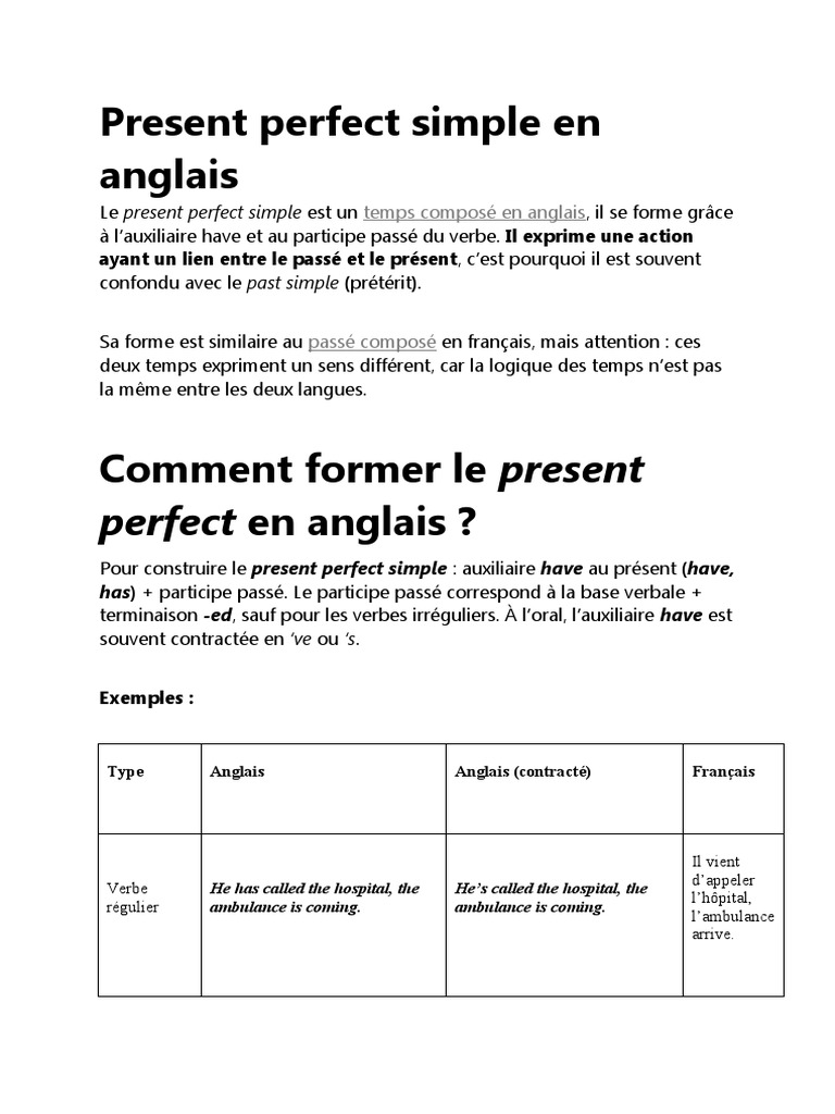 Comprendre le Present Perfect en Anglais | PDF