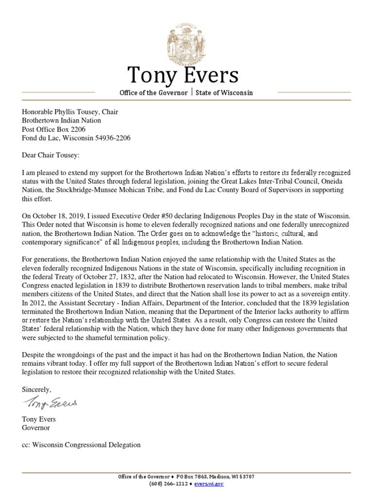 Gov. Evers Letter Brothertown | PDF | Ethnic Groups | The United States
