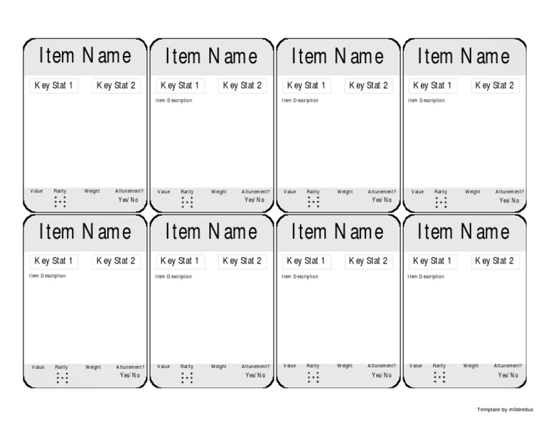 Item Card Template by M0dredus | PDF