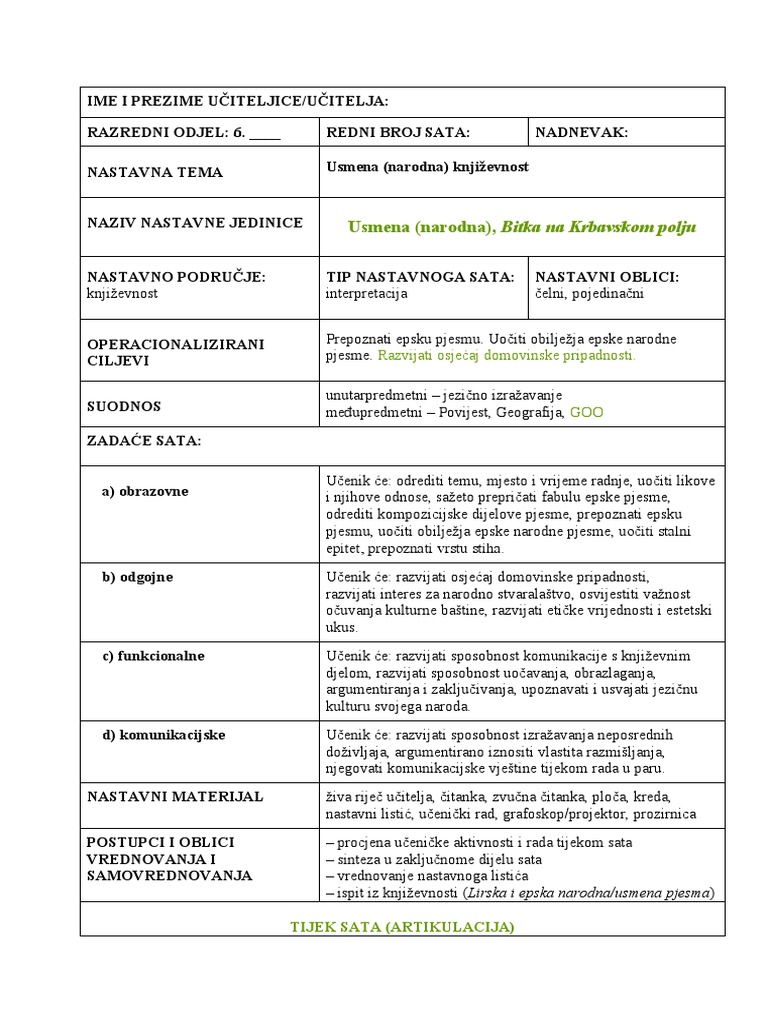 Bitka na Krbavskom polju, usmena (narodna) | PDF