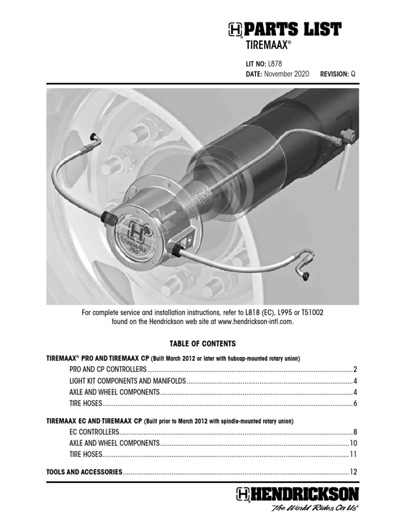 Hendrickson Tiremaxx Parts List | PDF | Electrical Connector | Axle