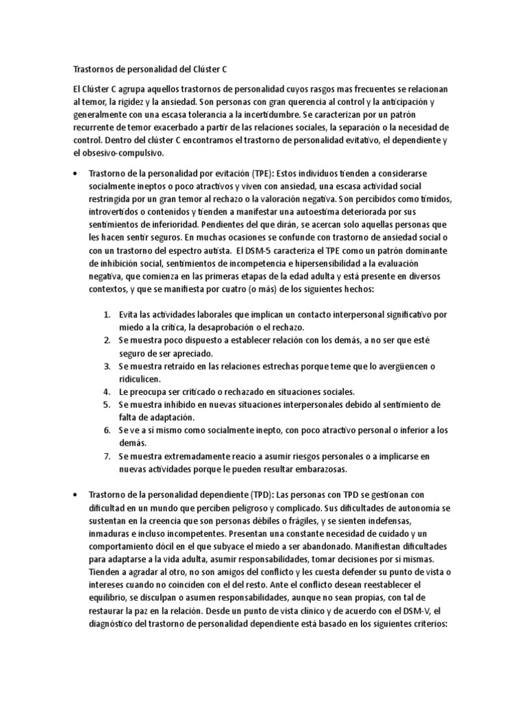 Trastornos de personalidad del Clúster C | PDF | Conceptos psicologicos ...