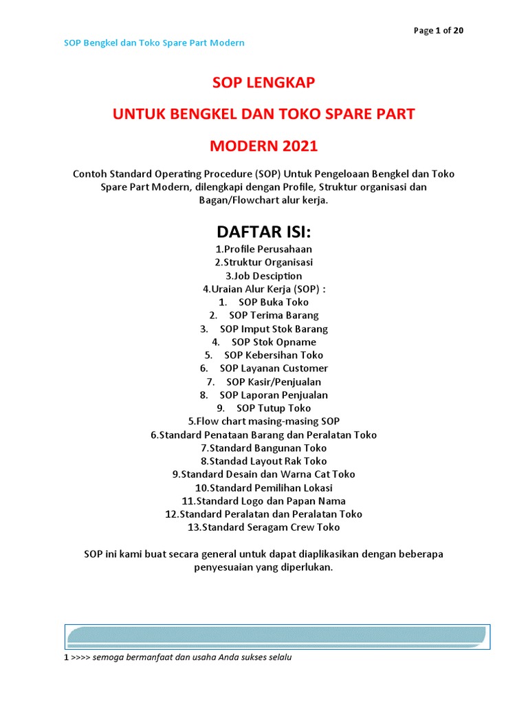 Sop Bengkel 2020 | PDF