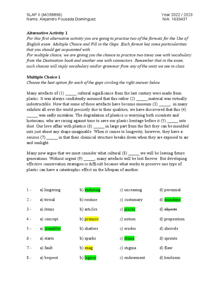 Slap Ii Alternative Activity 1 | PDF