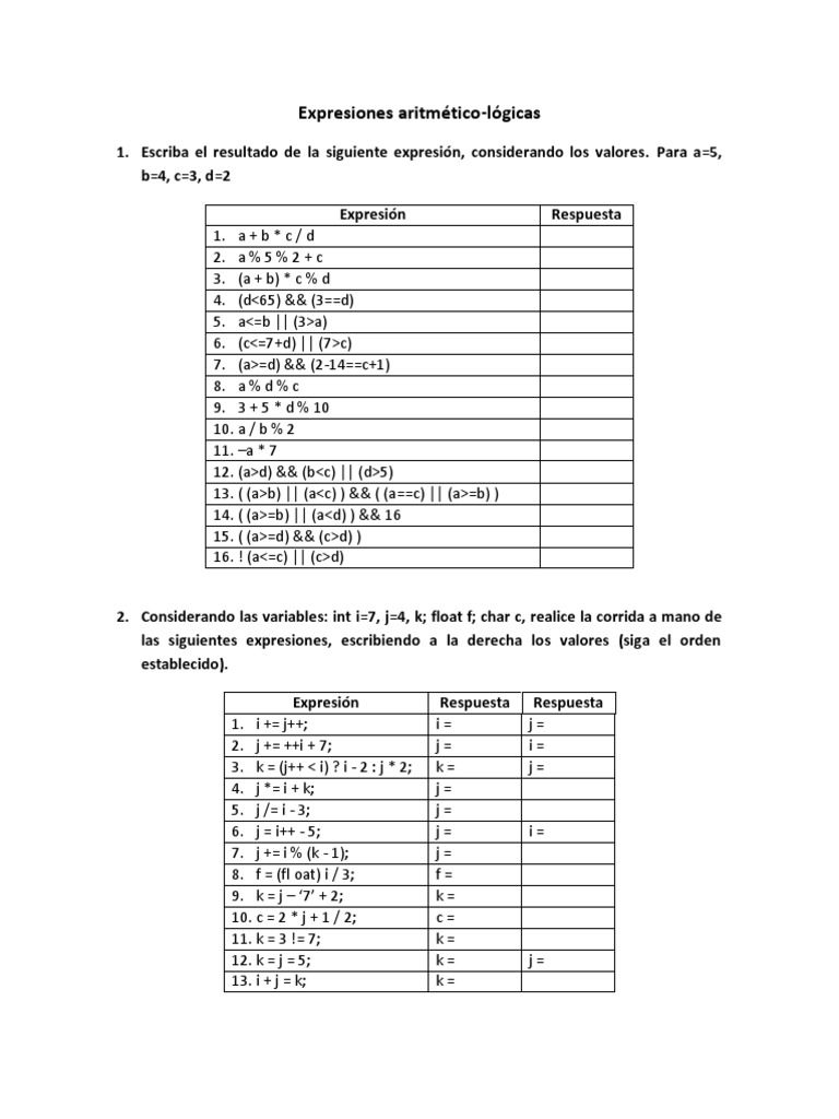 Expresiones Aritmético-Lógicas | PDF