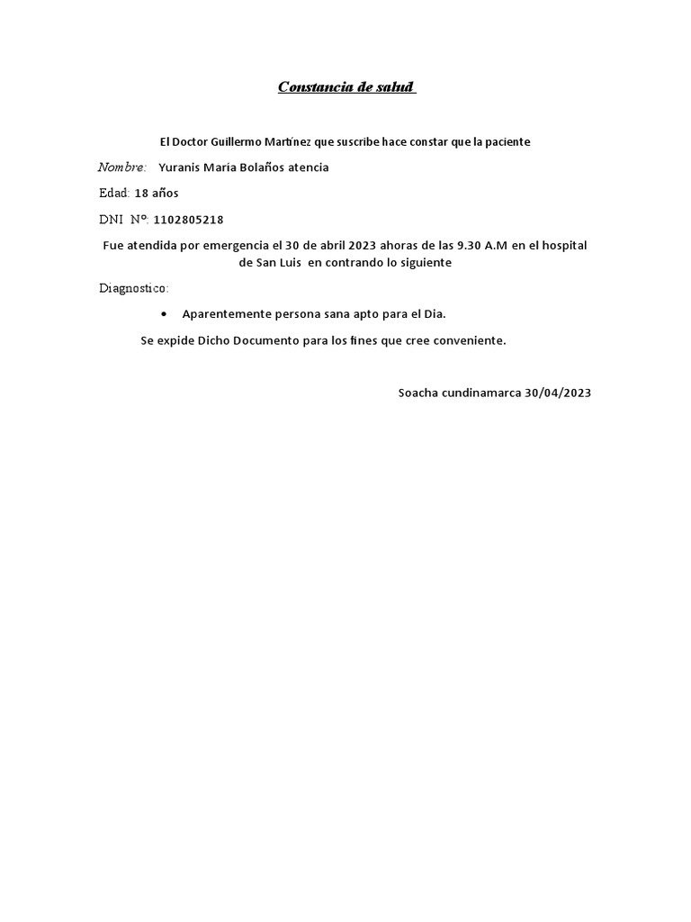 Constancia de Salud | PDF