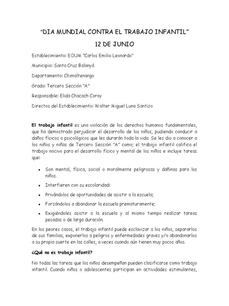 Dia Mundial Contra El Trabajo Infantil | PDF