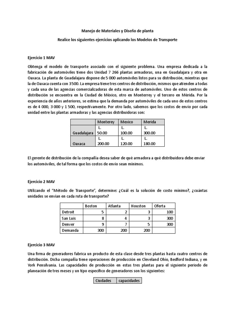 Tarea 2 Metodos de Transporte MM | PDF | Transporte | Almacén