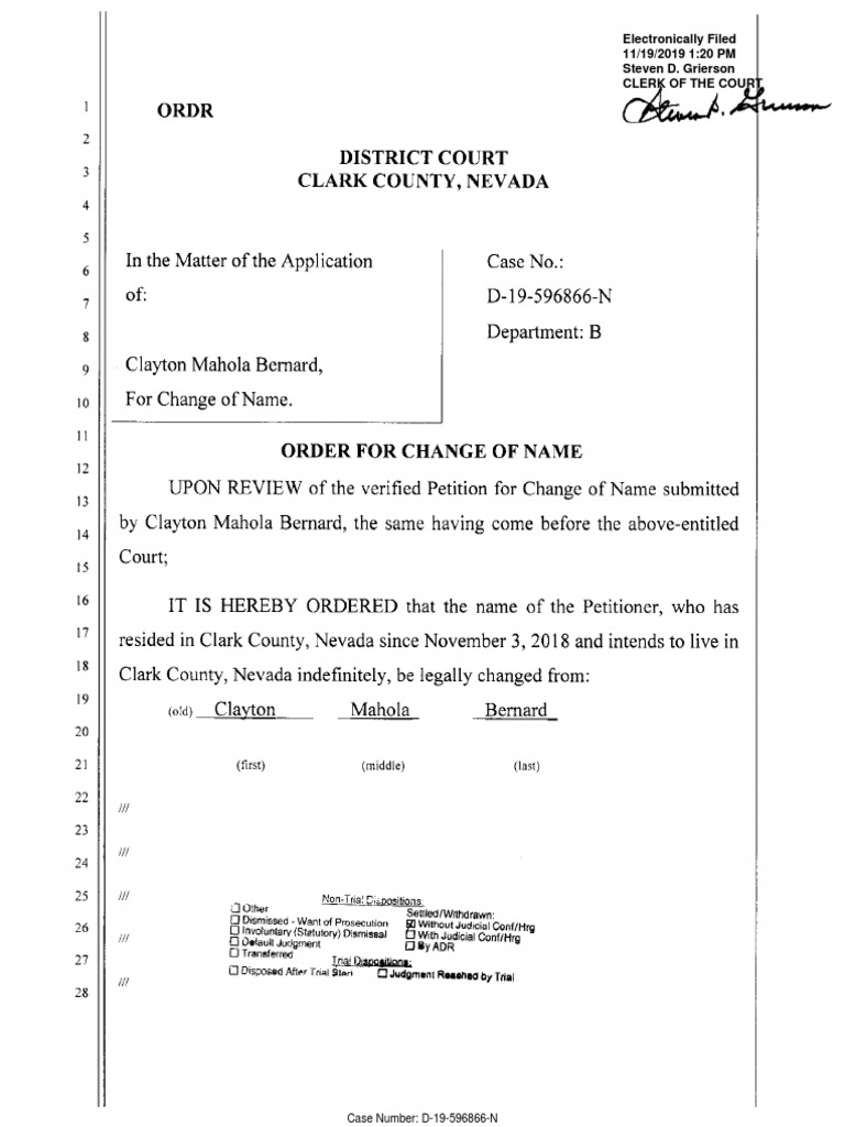 Name Change Order for Clayton Bernard | PDF