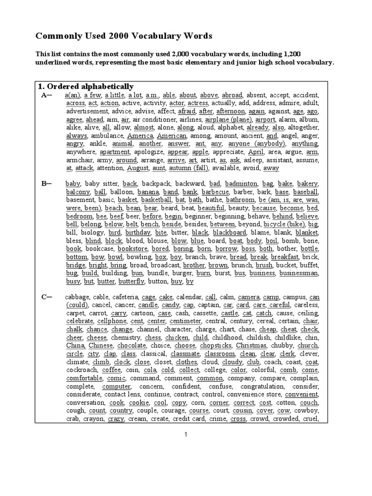 Commonly Used 2000 English Words | PDF