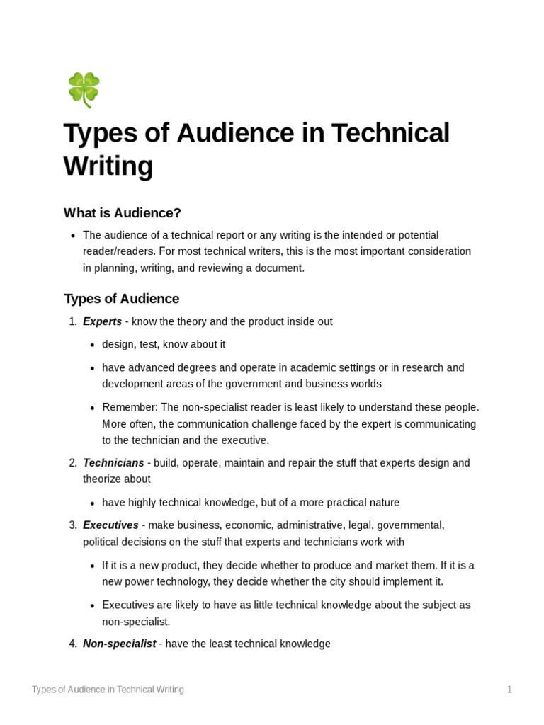 Audience Types in Technical Writing | PDF