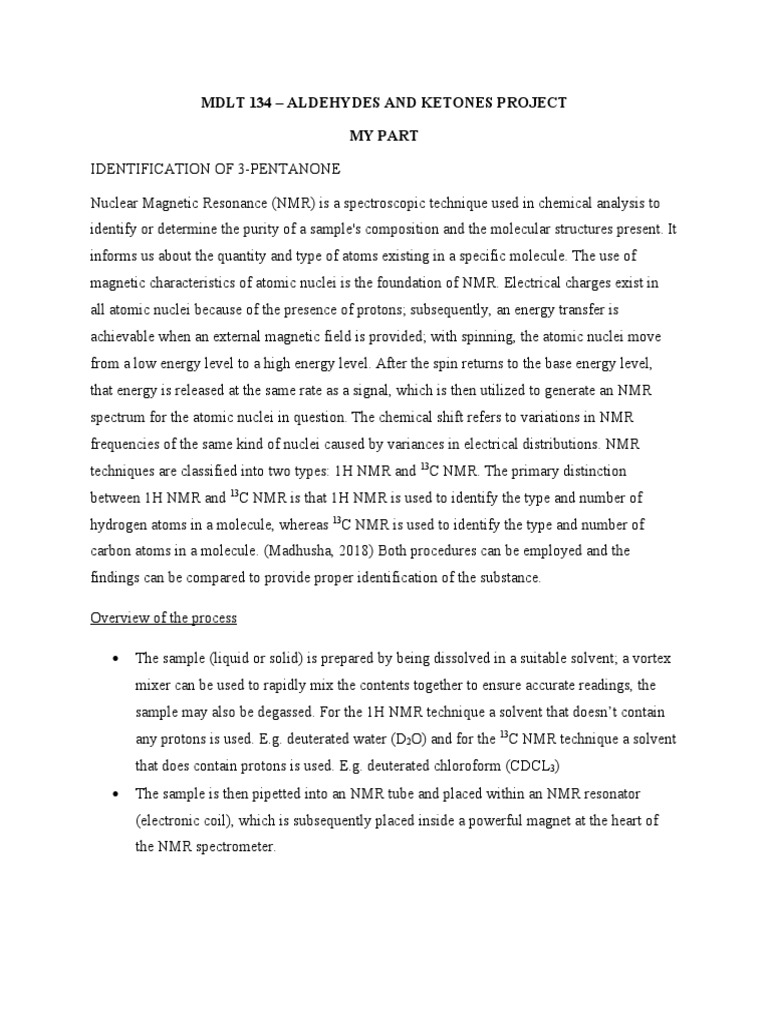 Mdlt 134 Project Pdf Nuclear Magnetic Resonance Proton Nuclear Magnetic Resonance