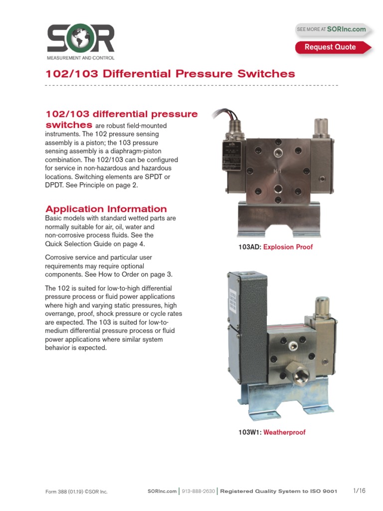 102 103 Differential Pressure Switches Cat388 | PDF | Switch | Pressure Measurement