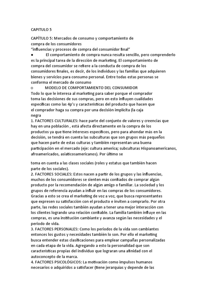CAPITULO 5 Libro de Marketing | PDF | Comportamiento | Los consumidores