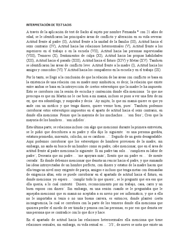 INTERPRETACIÓN DE TEST SACKS | PDF