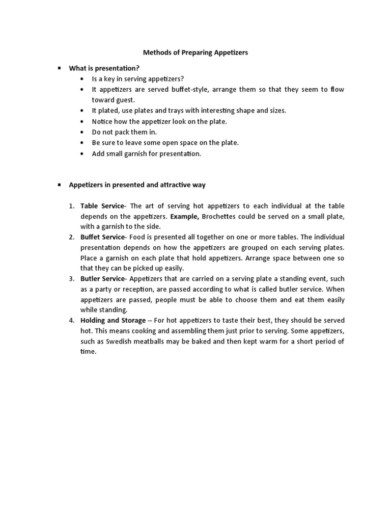 Methods of Preparing Appetizers | PDF