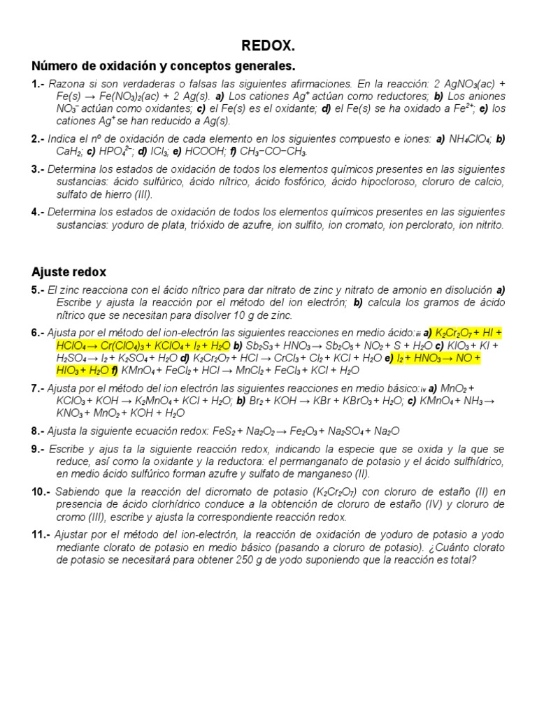 Guía de Reacciones Redox y Electrólisis | PDF | Redox | Ácido
