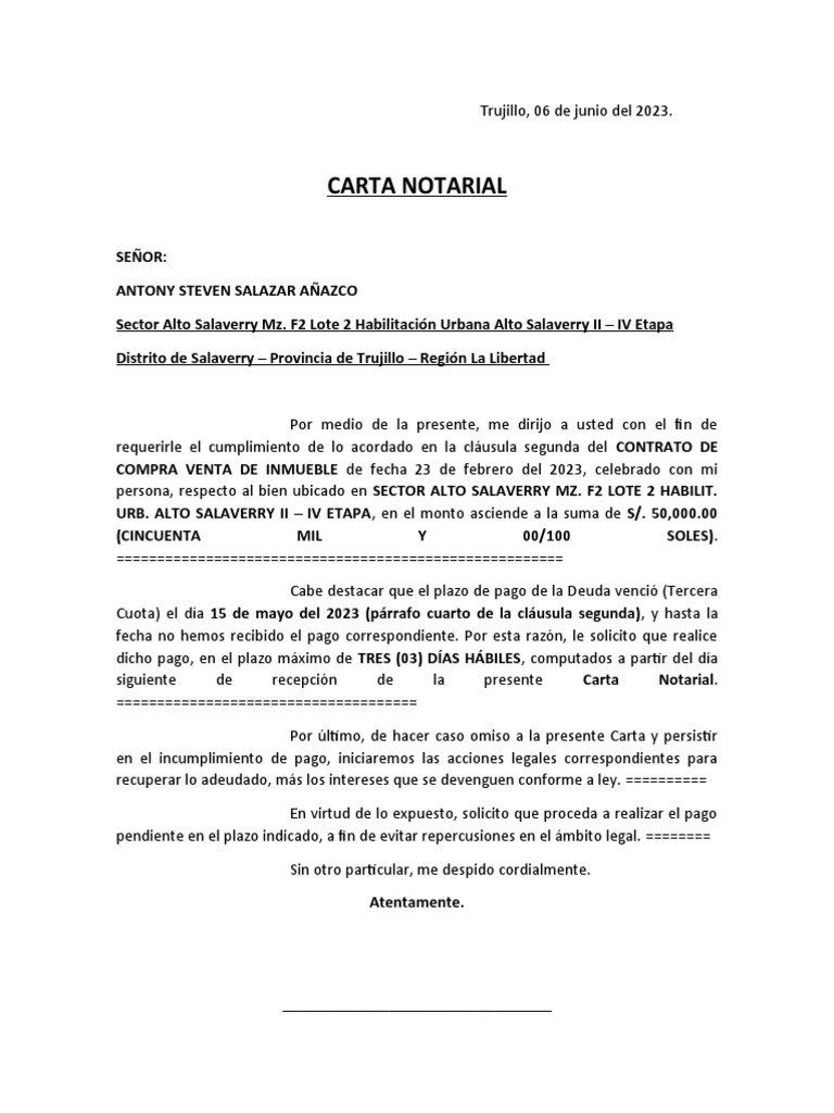 Carta Notarial - Victor Becerra Final | PDF