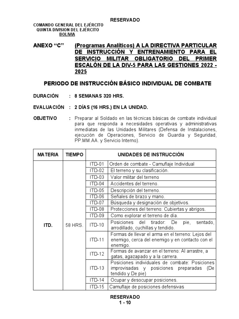 Anexo C Periodo Básico Individual de Combate | PDF | Militar | Valores
