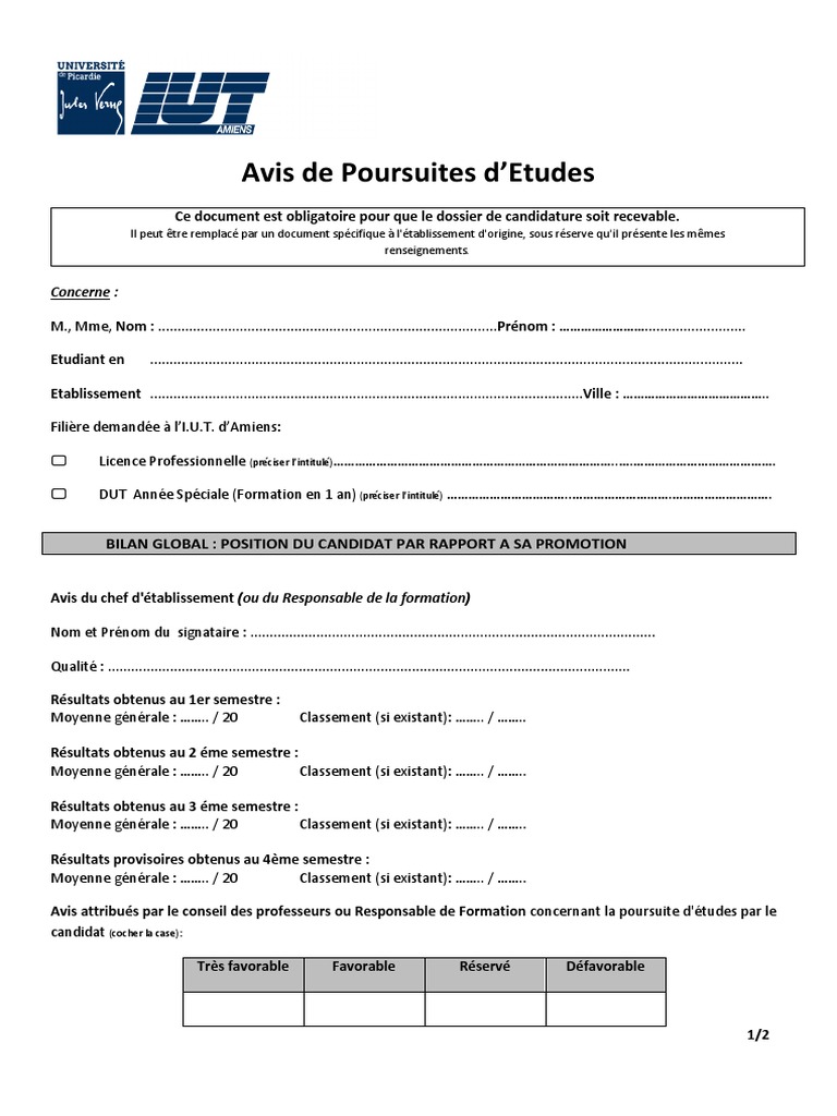Bilan de candidature pour Amiens I.U.T. | PDF
