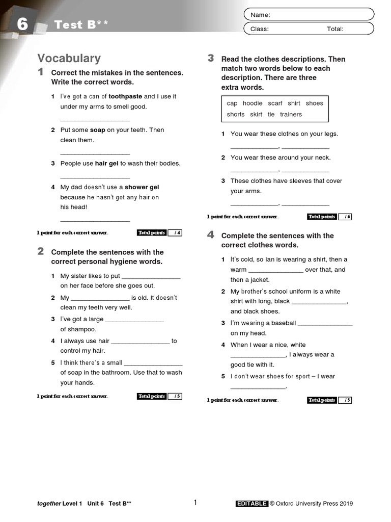 Together Level 1 Unit 6 Test B | PDF