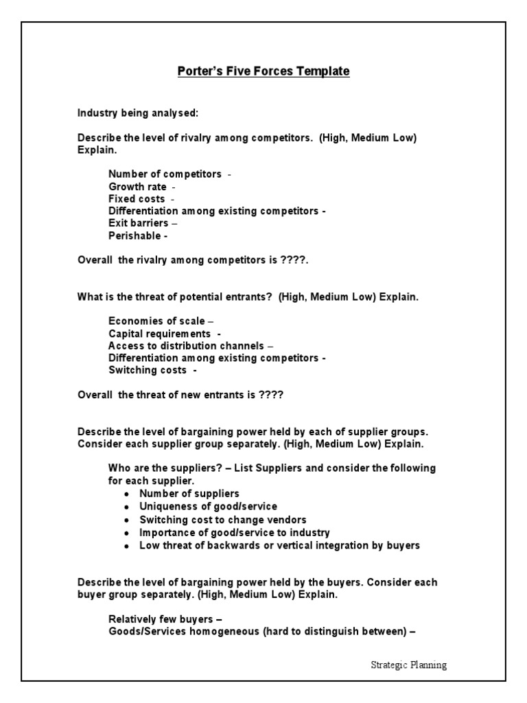Porter's Five Forces Analysis Template | PDF