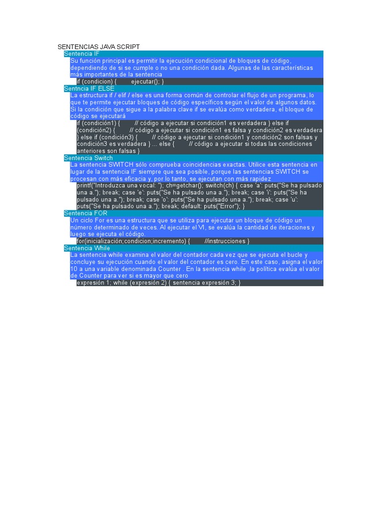 Sentencias Java Script | PDF Sentencias Java Script | PDF
