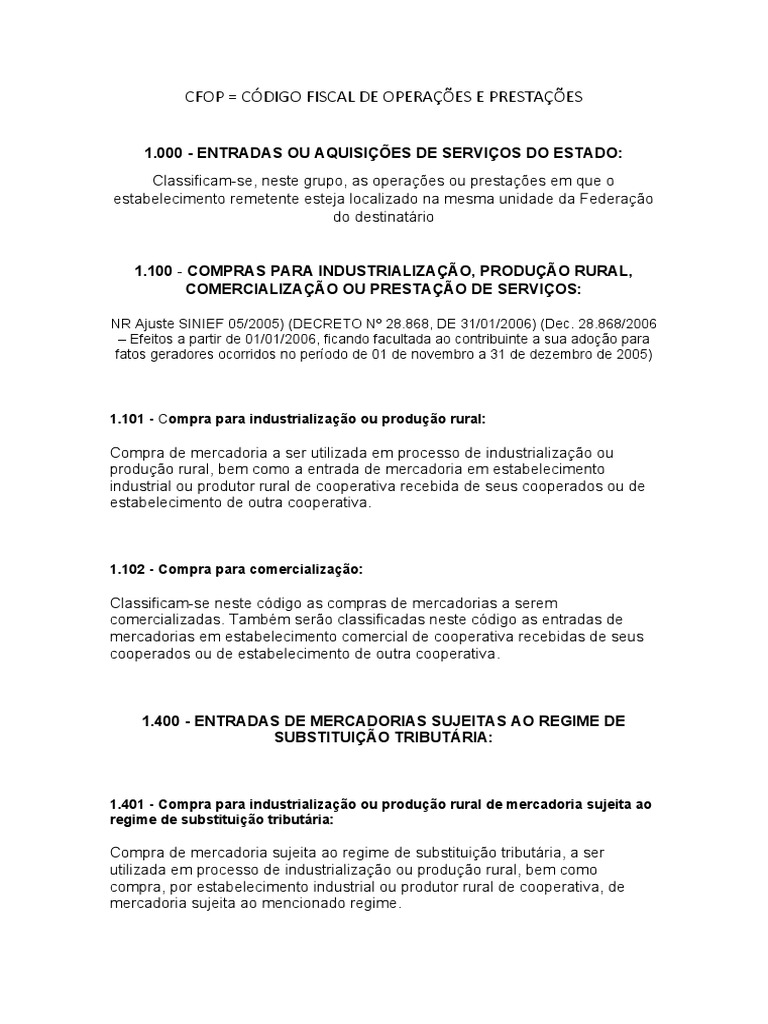CFOP - Resumo | PDF | Cooperativa | Economias
