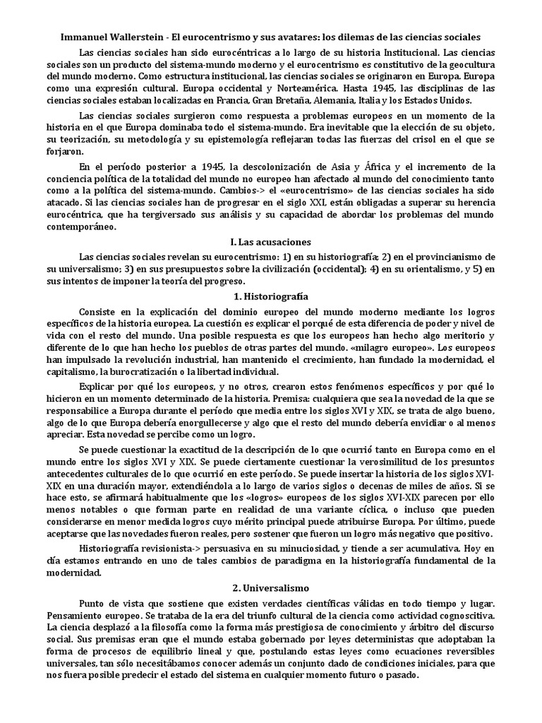 2 Wallerstein | PDF | Capitalismo | Conocimiento