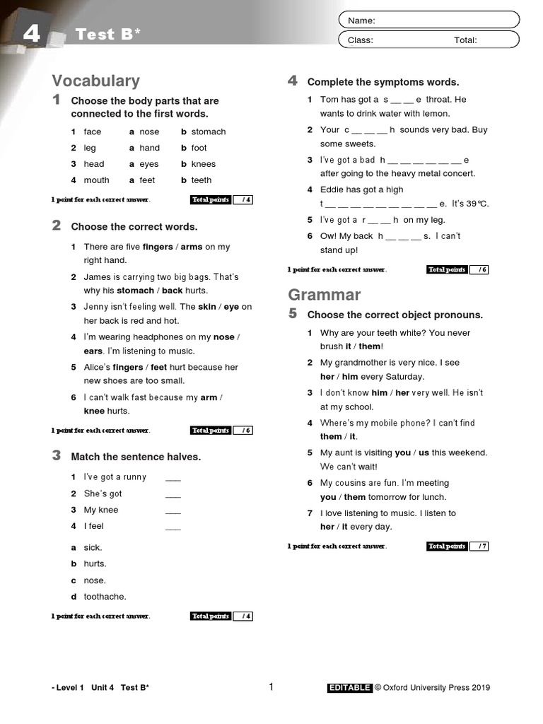 Together 1 Unit 4 Test B | PDF