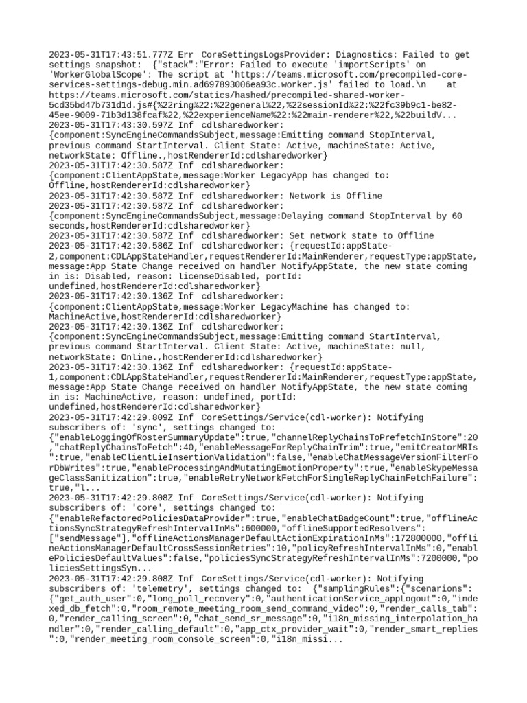 MSTeams Diagnostics Log 31 - 05 - 2023 - 19 - 43 - 50 - Cdlworker | PDF