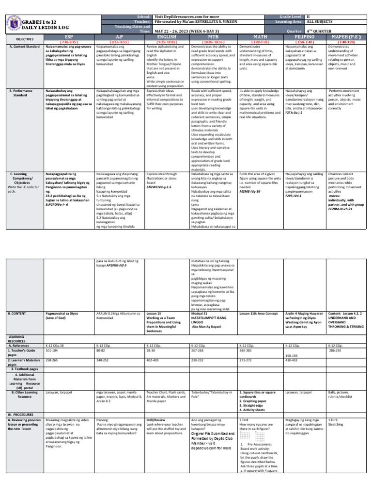 DLL All Subjects 2 q4 w4 d3 | PDF | Linguistics | Cognition