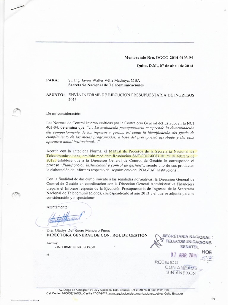 Reporte Senatel Ingresos 2013 2020-08!12!225405 | PDF