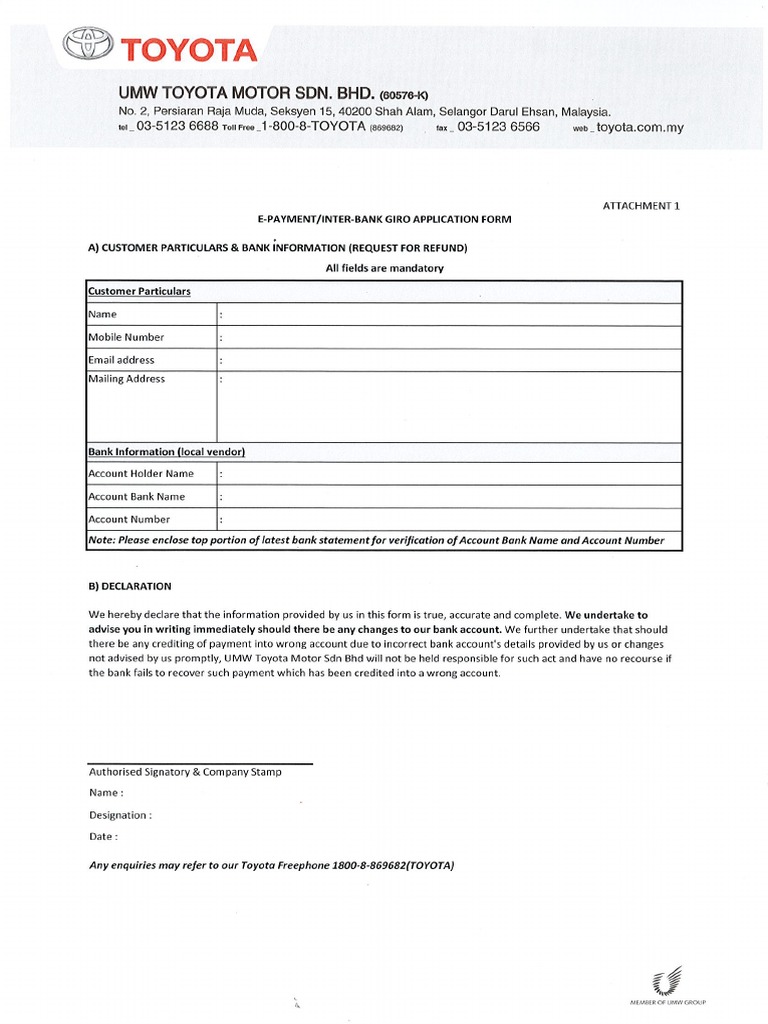 Refund Form Toyota | PDF