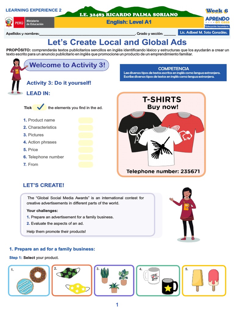 Aprendo en Casa A1 Learning Experience 2 Activity 3 Week 6 | PDF