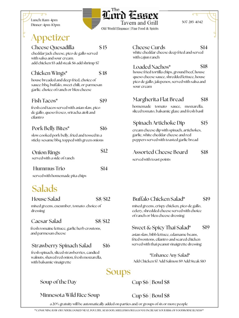 Essex Restaurant Menu Overview | PDF | Salad | Coleslaw
