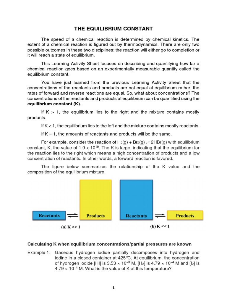 Understanding the Equilibrium Constant K | PDF | Chemical Equilibrium ...