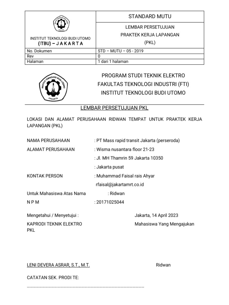 FORM PENGAJUAN PKL-6 | PDF