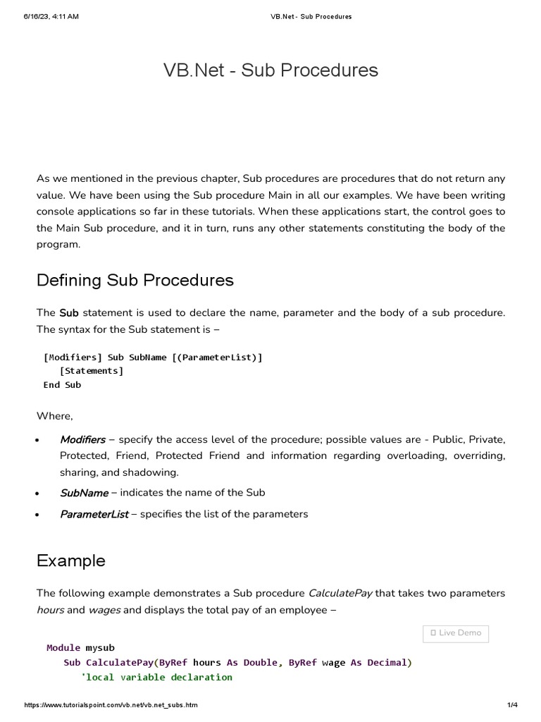 Sub Procedures Download Free Pdf Parameter Computer Programming Computer Engineering
