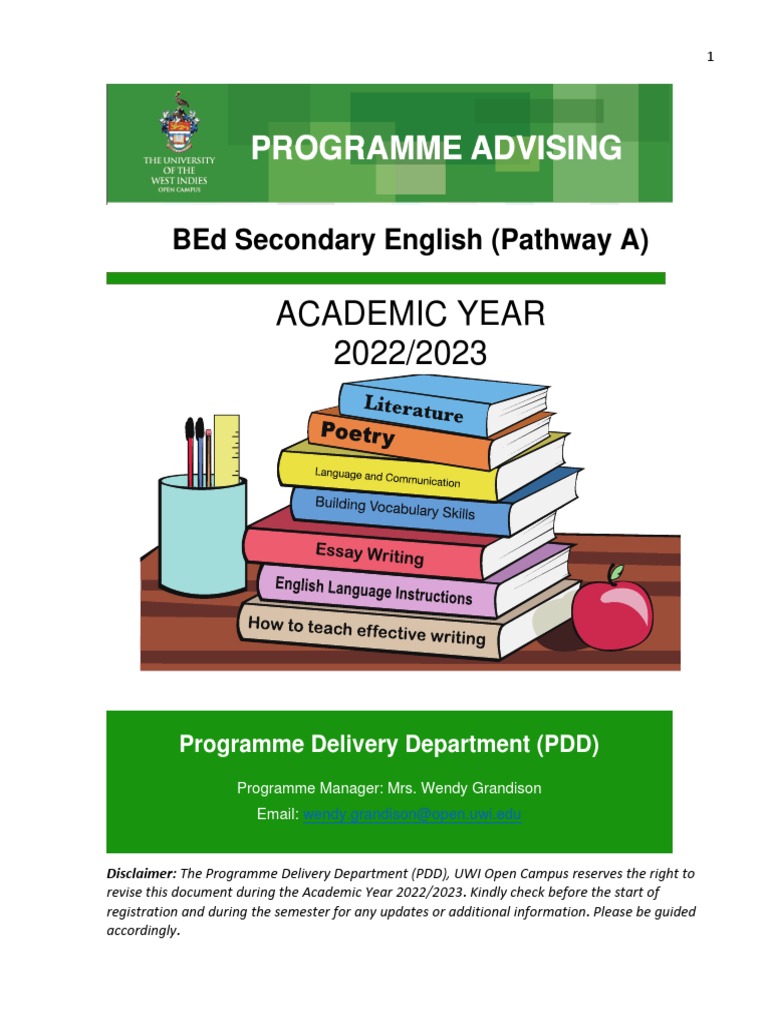 BEd Secondary English A..AY 2022 2023 - 0 | PDF | Teachers | Academic Term