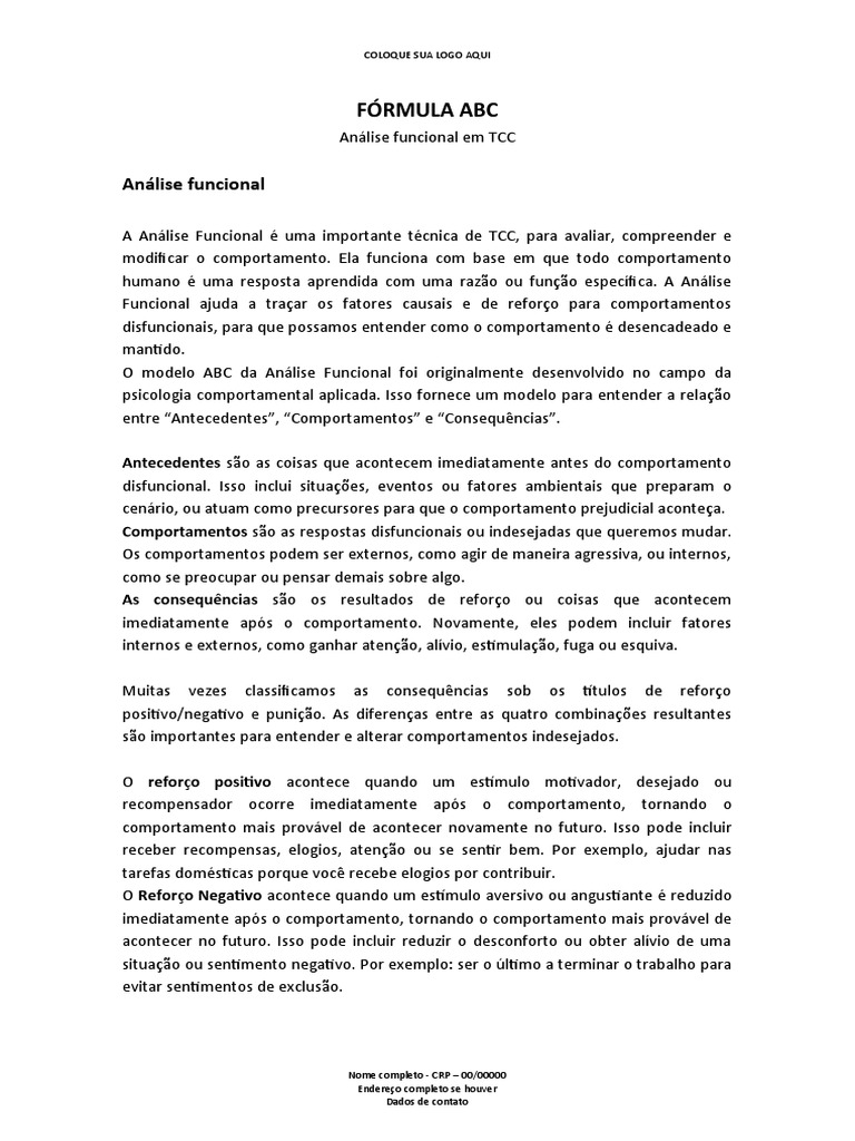 23 Formula Abc Analise Funcional em TCC | PDF | Reforço | Comportamento