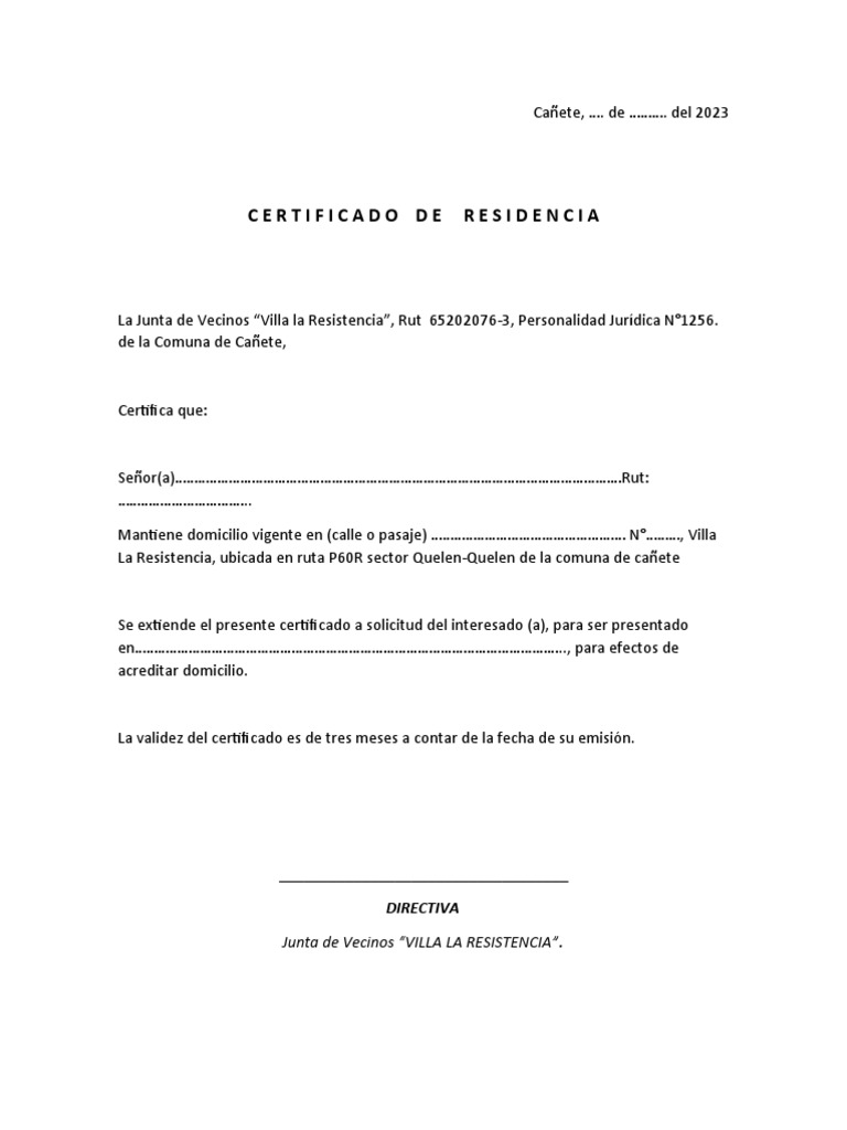 Modelo Certificado de Residencia | PDF